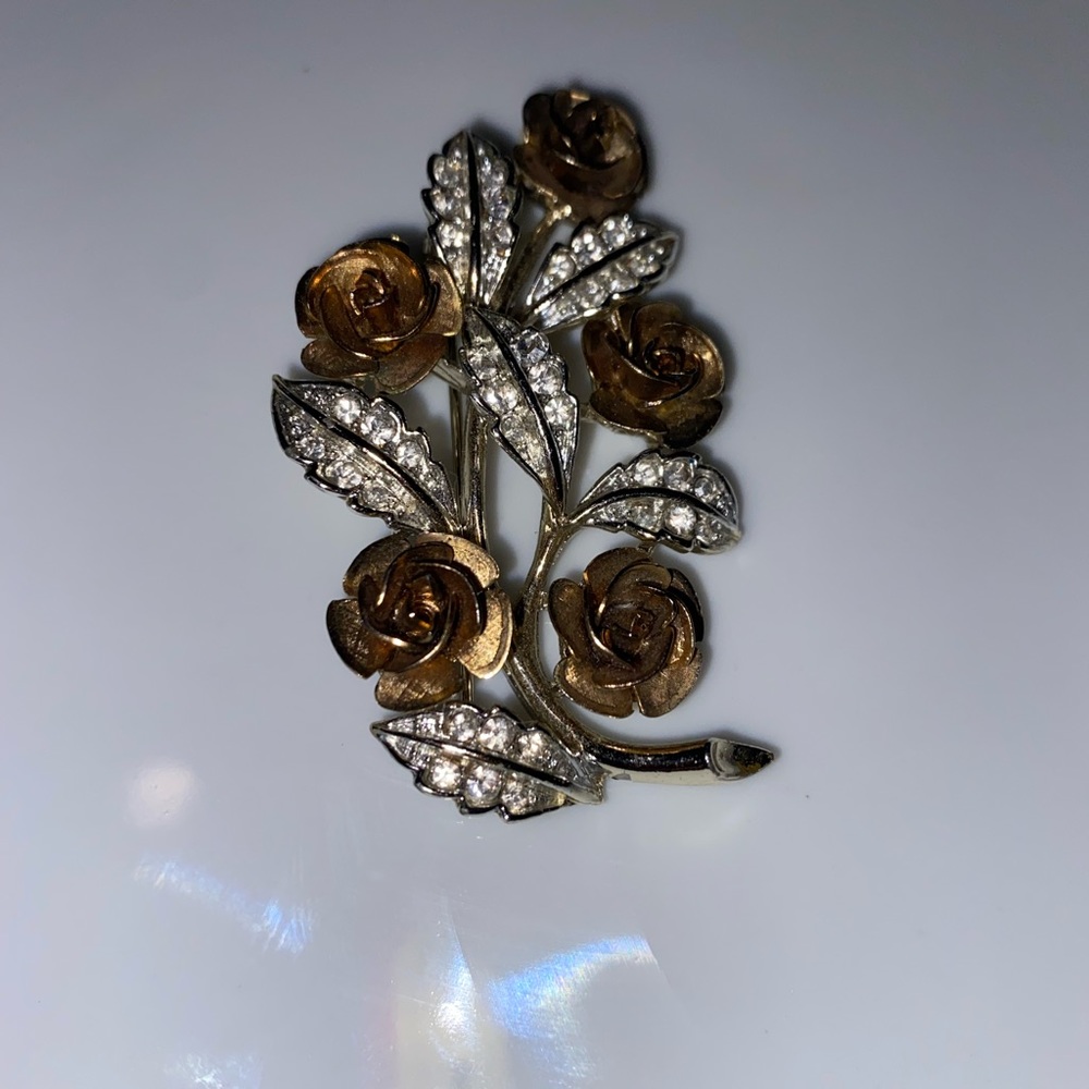 Vintage Lisner Brooch Flower Bouquet Silvertone Goldt… - Gem